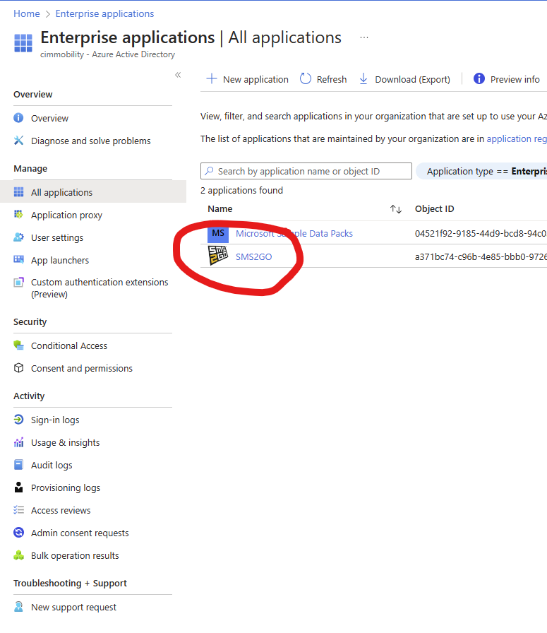 Microsoft Graph API Permissions - SMS2GO